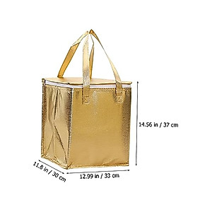FONDOTIN Large Cooler Bag Insulated Lunch Cooler Bags Insulated Hot Bags Insulated Storage Bag Zipper Food Bag Food Warmer Bag Insulated Reusable Grocery Bags Golden Non-woven Fabric