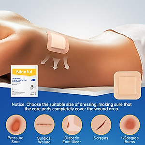 Niceful Silicone Foam Dressing 4"x4", Waterproof Silicone Bandages with Border Adhesive, High Absorbency Bed Sore Bandages Wound Care Dressing (2.5"X2.5" Pad), 5 Packs, FSA HSA Eligible