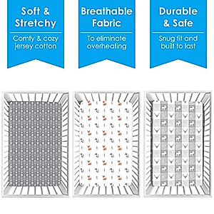 GROW WILD Pack N Play Sheets or Mini Crib Sheets | Soft Stretchy Pack and Play Sheets for Playard Mattress | Ultra Soft Pack N Play Fitted Sheet | Grey Woodland Animals