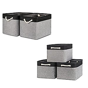 Bidtakay Baskets Set Fabric Storage Bins-Black&Grey Bundled Baskets of 2 Large Baskets 16" X 11.8" X 11.8" + 3 Medium Baskets 15" X 11" X 9.5" for Closet, Shelves