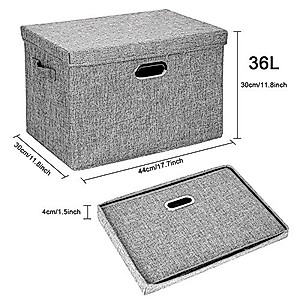 Storage Bins with Lids, Collapsible Linen Fabric Storage Box, Clothes Toy Organizer, Cubes Basket Containers with Cover for Cabinet Bookcase Boxes Home Bedroom(Gray, Large(17.7x11.8x11.8inch))