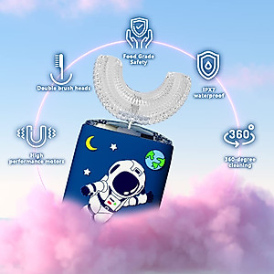 Kids Ultrasonic Electric Toothbrush, U-Shaped Toothbrush 6 Gear Speed Mode IPX7 Waterproof 360° Oral Cleaning Automatic Toothbrush for 2-7 Years Old Baby Toddler (3.Blue)