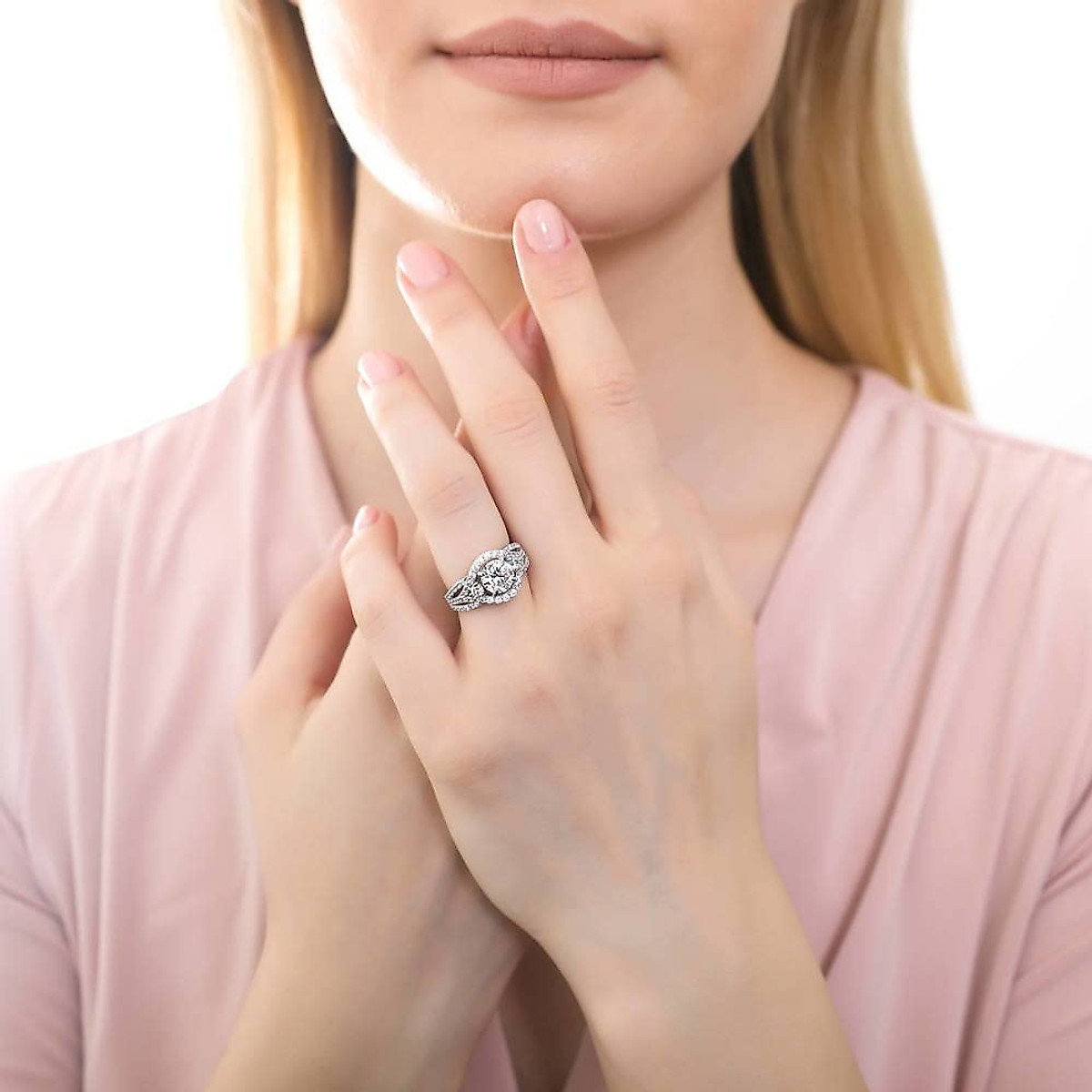 BERRICLE Sterling Silver 3-Stone Wedding Engagement Rings Round Cubic Zirconia CZ Ring for Women, Rhodium Plated Size 8