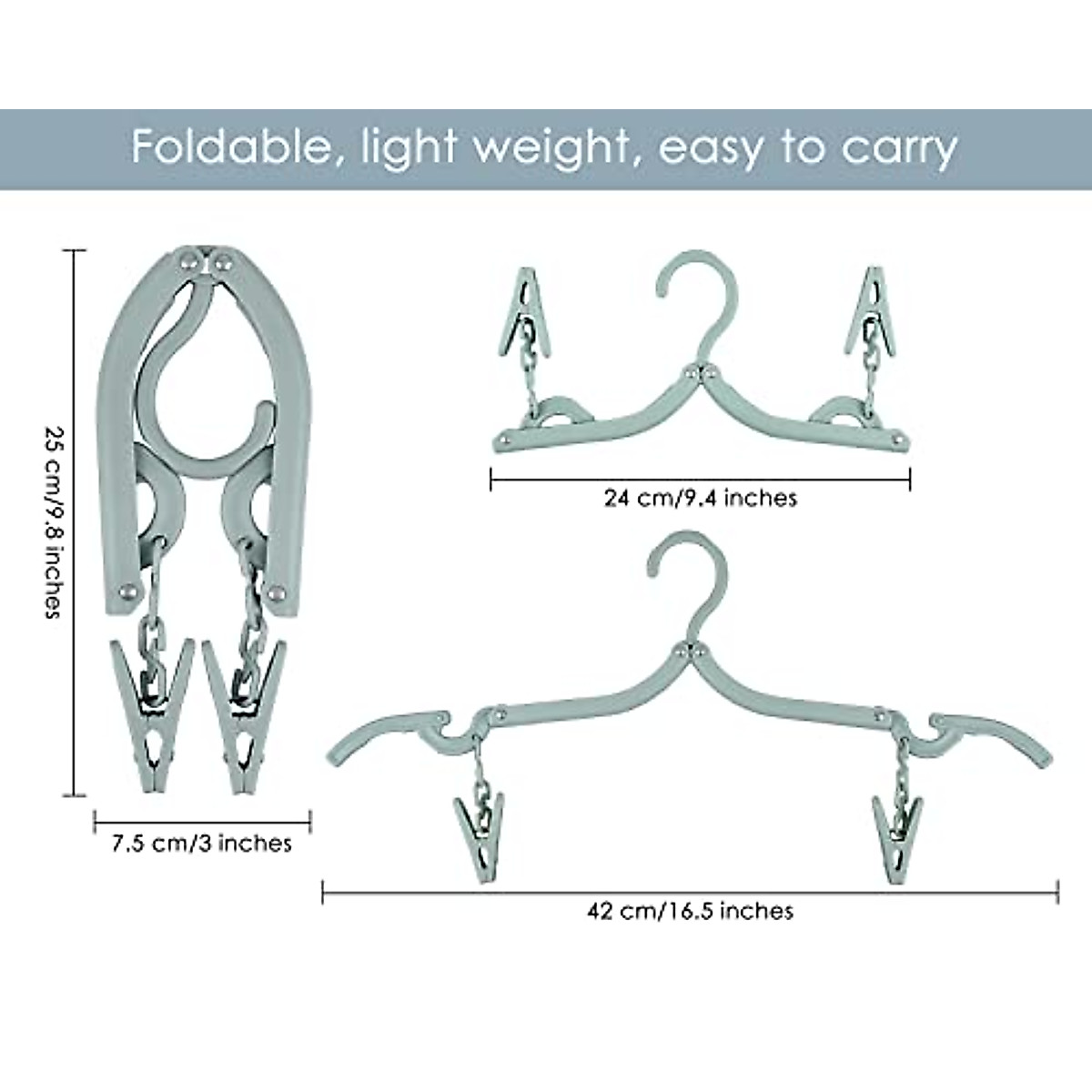 DS. DISTINCTIVE STYLE Foldable Hangers with Clips Set of 8 Travel Hangers with Clothesline for Camping