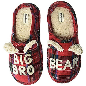 Dearfoams Kids Unisex Lil Bear Slipper, Big Bro Tartan Plaid, US 11-12 Toddler