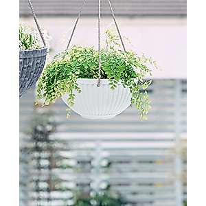 LaDoVita Large 10 Inch Hanging Planters Indoor with Pot, Hanging Pots for Plants, Outdoor Hanging Baskets, Hanging Flower Pot with Drainage Hole, Set of 2, Frosted White