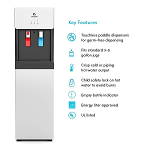 Avalon Bottom Loading Water Cooler Dispenser - Hot & Cold Water, Child Safety Lock, Innovative Slim Design, Holds 3 or 5 Gallon Bottles - UL Listed- White
