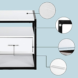 Nightstand Set of 1 with Drawer Modern Square End Side Table for Storage Open Shelf in Bedroom, Living Room, Small Space, Stable Metal Frame, White Compact and Sturdy Storage Solution