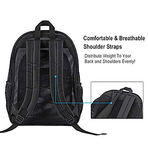 Heavy Duty Mesh Backpack, See Through College Student Backpack, Semi-transparent Mesh Bookbag with Bungee and Comfort Padded Straps for Commuting, Swimming, Beach, Outdoor Sports