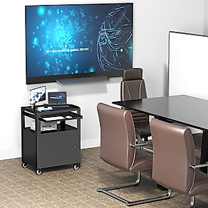 Argatin AV Cart with Keyboard Tary and Locking Cabinet Laptop Cart on Wheels Utility Cart and Pullout Tray - Max Capacity 350 lbs(24.8''L x 18.1''W x 39.8''H)