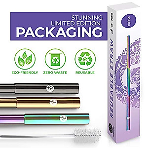 Conscious Kitchenware Reusable Metal Straws With Case - Portable And Collapsible Drinking Straw. Telescopic Stainless Steel Straw with Aluminium Travel Case and Cleaning Brush (Rose Gold)