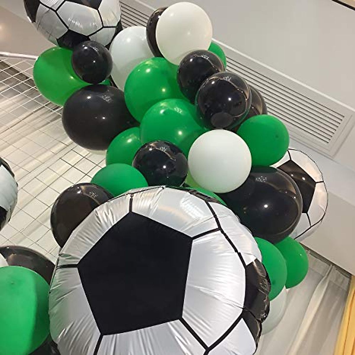 Elepplrty Soccer Party Balloon Garland-Black Green White Latex Balloons With 18inch Soccer Foil Balloons for Football Theme Party Decoration