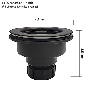 GZILA 3-1/2 Inch Kitchen Sink Basket Strainer and Stopper Drain Assembly Matte Black with Removable Waste Basket Matched Color for Granite and Fireclay Sinks