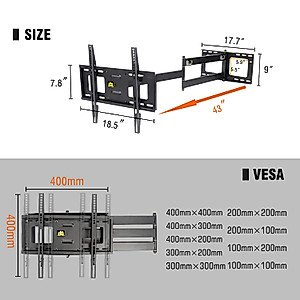 FORGING MOUNT Long Arm TV Wall Mount,Full Motion Wall Mount TV Bracket with 43" Extension Articulating Arm Universal TV Mount, Fits 26-65" Flat/Curve TVs/Monitors,Holds 99 lbs,Max VESA 400x400mm
