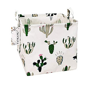 FANKANG Storage Bins Nursery Hamper Canvas Laundry Basket Foldable with Waterproof PE Coating Large Storage Baskets Gift Baskets for Kids Boys and Girls, Office, Bedroom, Clothes,Toys (Cactus)