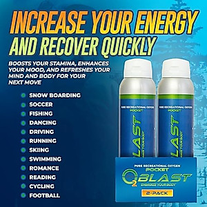 O2 Blast - Pure Oxygen Supplement, Quick Recovery for Exercise and Focus, Sanitary flip top Cap (4 Liter Oxygen Canisters - 2 Pack - Natural)