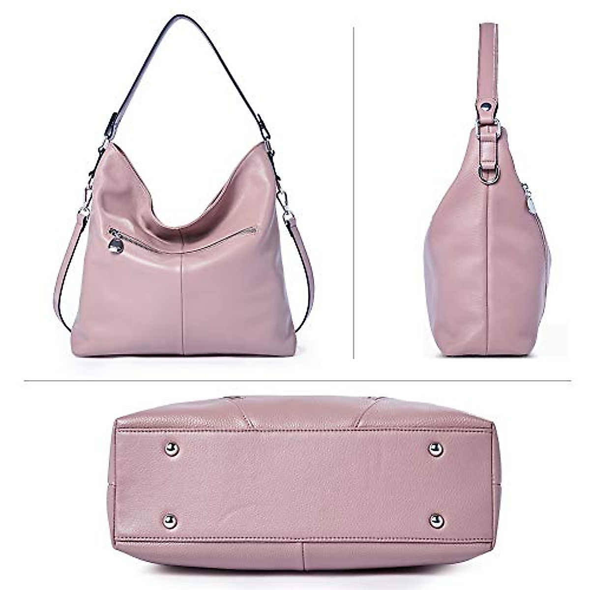 BOSTANTEN Women Leather Handbag Designer Ladies Hobo Purses Shoulder Bags Pink