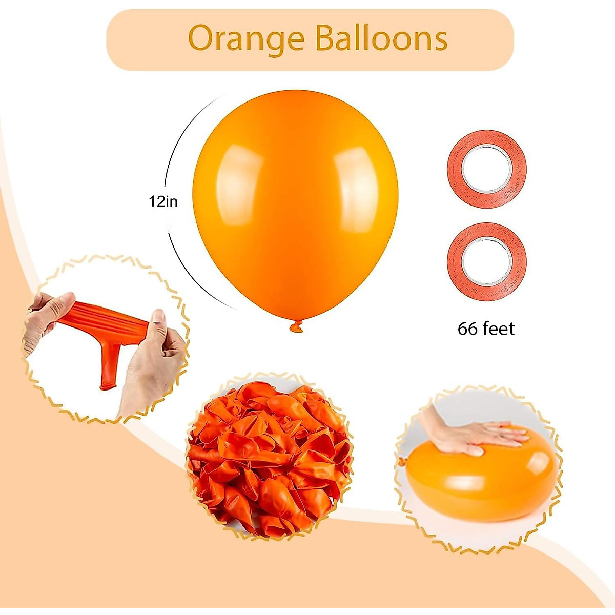 100pcs Orange Balloons, 12 inch Orange Latex Party Balloons Helium Quality for Halloween,Graduation,Birthday Party, Baby Shower,Gender Reveal, BacheloretteParty Party Decoration (with Orange Ribbon)…