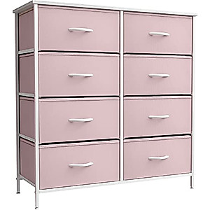 Sorbus Kids Dresser with 8 Drawers and 2 Drawer Nightstand Bundle - Matching Furniture Set - Storage Unit Organizer Chests for Clothing - Bedroom, Kids Rooms, Nursery, & Closet (Pink)