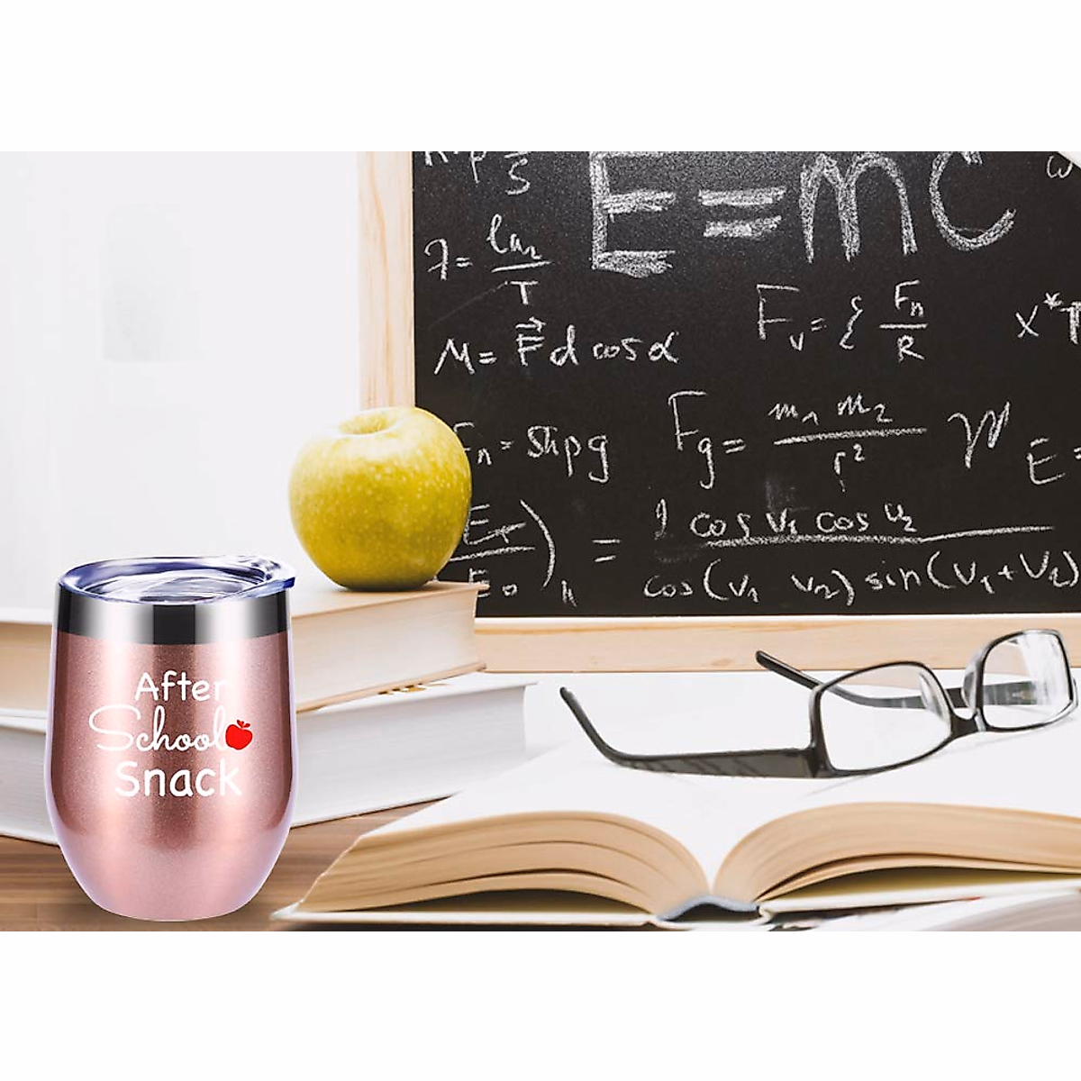 momocici Teacher Gifts.After School Snack 12 OZ Wine Glass Tumbler.Year End Graduation Gifts.Birthday,Christmas,Thank You Gifts for Teachers.Teacher Appreciation Gifts Mug(Rose Gold)