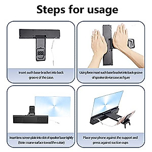 DKE&YMQ 12-Inch Phone Screen Magnifier with Speaker and Foldable Stand Hd 3D Screen Magnifier, Smart Phone Screen Magnifier for Movies/Video/Games