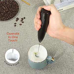 Hand Mixer Milk Frother for Coffee - Coffee Bar Accessories, Dutewo Frother Handheld Foam Maker for Lattes, Electric whisk Drink Mixer for Coffee, Mini coffee stirrer for Frappe Hot Chocolate, Black