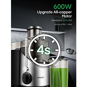 Juicer Machines, 600W Centrifugal Juicer Extractor with Wide Mouth 3” Feed Chute, 1200W Peak Power for Hard & Soft Fruit Vegetable, Easy to Clean, Stainless Steel, Silver