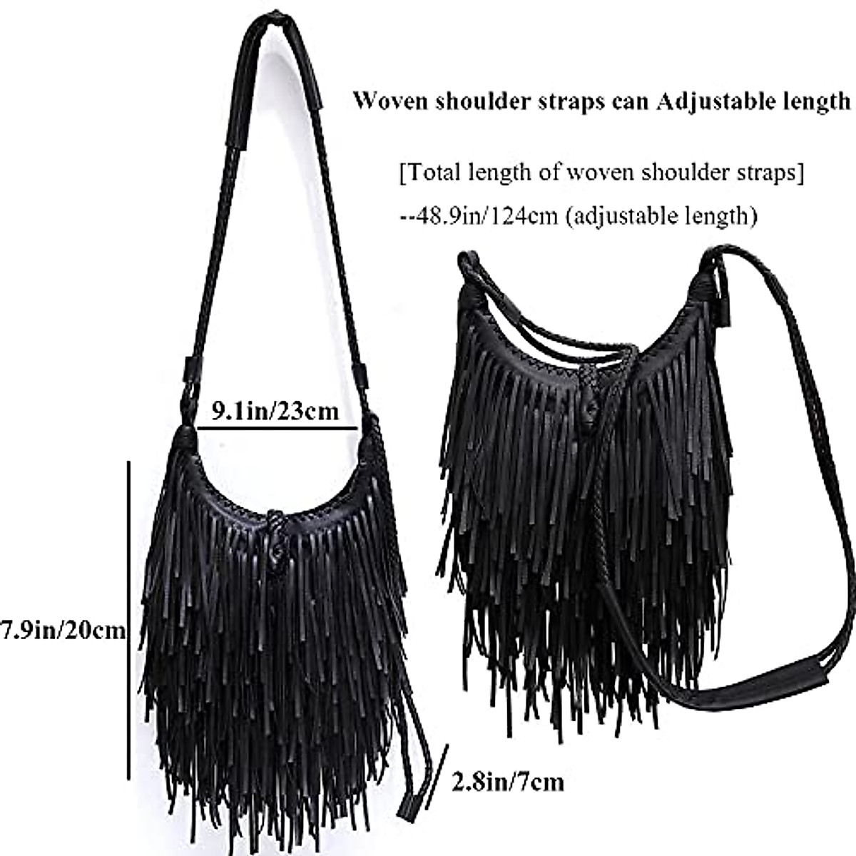 Downupdown Women Fringed Purse Handbags Vegan Leather Crossbody Bag Vintage & Stylish Tassel Shoulder Bag Satchel Tote Hobo Bag for Girl-Brown