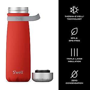 S'well Stainless Steel Traveler With Handle, 24oz, Poppy Red, Triple Layered Vacuum Insulated Containers Keeps Drinks Cold for 40 Hours and Hot for 16, BPA Free, Easy Carrying On the Go