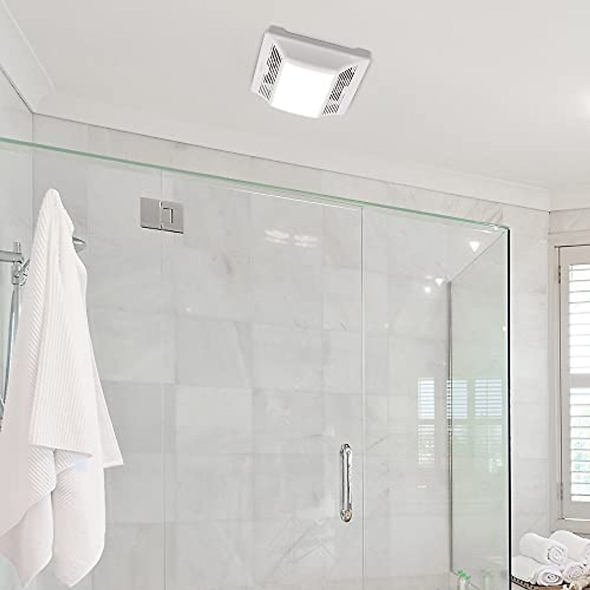 Maxxima Luvoni 90 CFM Bathroom Exhaust and Ventilation Fan with Light - 1 Sone Quiet Noise Free Operation, Ceiling Mounted Ventilator with Built-in LED Light and White Grill