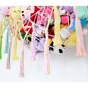 Large Stuffed Animal Net Toy Hammock Corner XL Hanging Net for Plush Toy Holder Boho Macrame Toy Display Stuffed Animal Storage Organizer for Kids Room, Nursery
