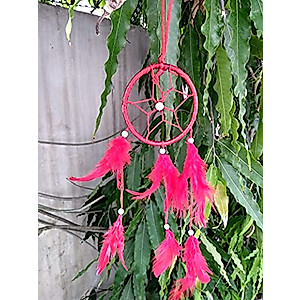 FIKIMOS Dream Catchers Wall Decor, Handmade Feather Bedroom Home Car Decor Nursery Room Hanging Decoration (3" Red Ring)