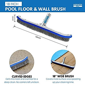 Aquatix Pro Pool Brush, 18" Heavy Duty Aluminium Back, Curved Ends for Corners, Scrub Brush w/ Stainless Steel Bristles & EZ Clip, Swimming Pool Brushes for Cleaning Pool Walls, Tiles, Floors & Steps