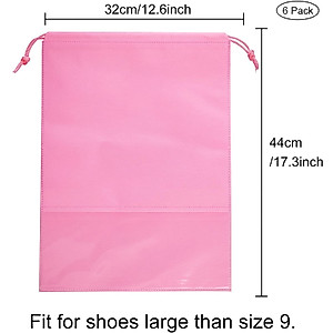 6 Pcs Travel Shoe Bags, ULIFEMALL Large Non-Woven Drawstring Shoes Storage Bag with Transparent Slot Clear Window Portable Waterproof Dustproof Pouch Packing Organizer for Men Women, Pink #1