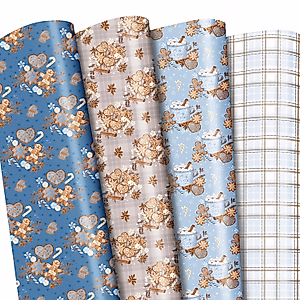 FIEHALA Flat Wrapping Paper Sheets - 8 Sheets with 4 Unicorn Patterns - Pre Cut & Folded Flat Design (20 inches × 27.5 inches per sheet)