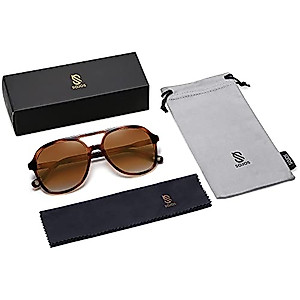SOJOS Retro Square Polarized Aviator Sunglasses Womens Mens 70s Vintage Double Bridge Sun Glasses SJ2174, Brown Tortoise/Brown