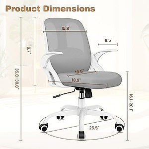 Razzor Office Chair, Ergonomic Computer Desk Chair with Lumbar Support, Breathable Mesh Rolling Swivel Task Chair with Flip-up Armrest and Adjustable Height for Home Office - LightGray