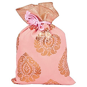 Touchstone Drawstring Bags Traditional Indian Handcrafted in Ficus Leaf Pattern Brocade Fabric. Perfect for Gifts Jewelry Weddings Sweet Distribution Set of 9 Vibrant Multicolor Pouches Purses Potli.