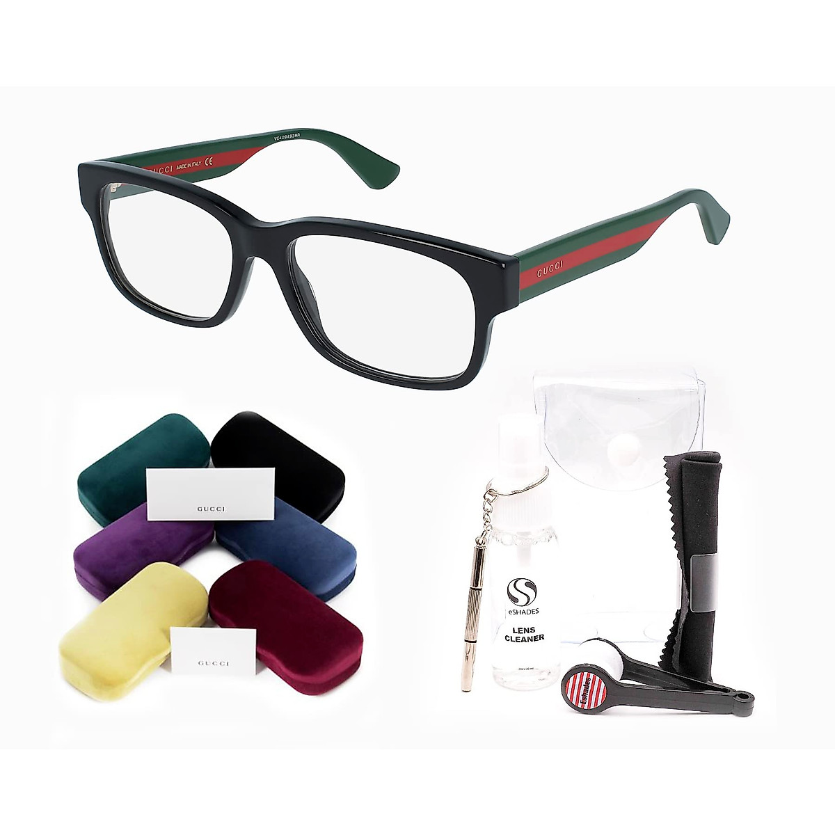 Gucci GG0343O Rectangular Eyeglasses + Bundle with eSHADES Luxury Eyewear Kit
