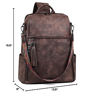 FADEON Laptop Backpack Purse for Women Large Designer PU Leather Laptop Bag, Ladies College Book Bag Shoulder Bags