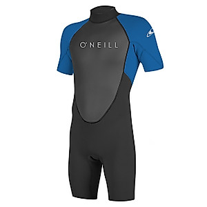 O'Neill Mens Reactor-2 2mm Back Zip Short Sleeve Spring Wetsuits, Black/Ocean, Large Short US