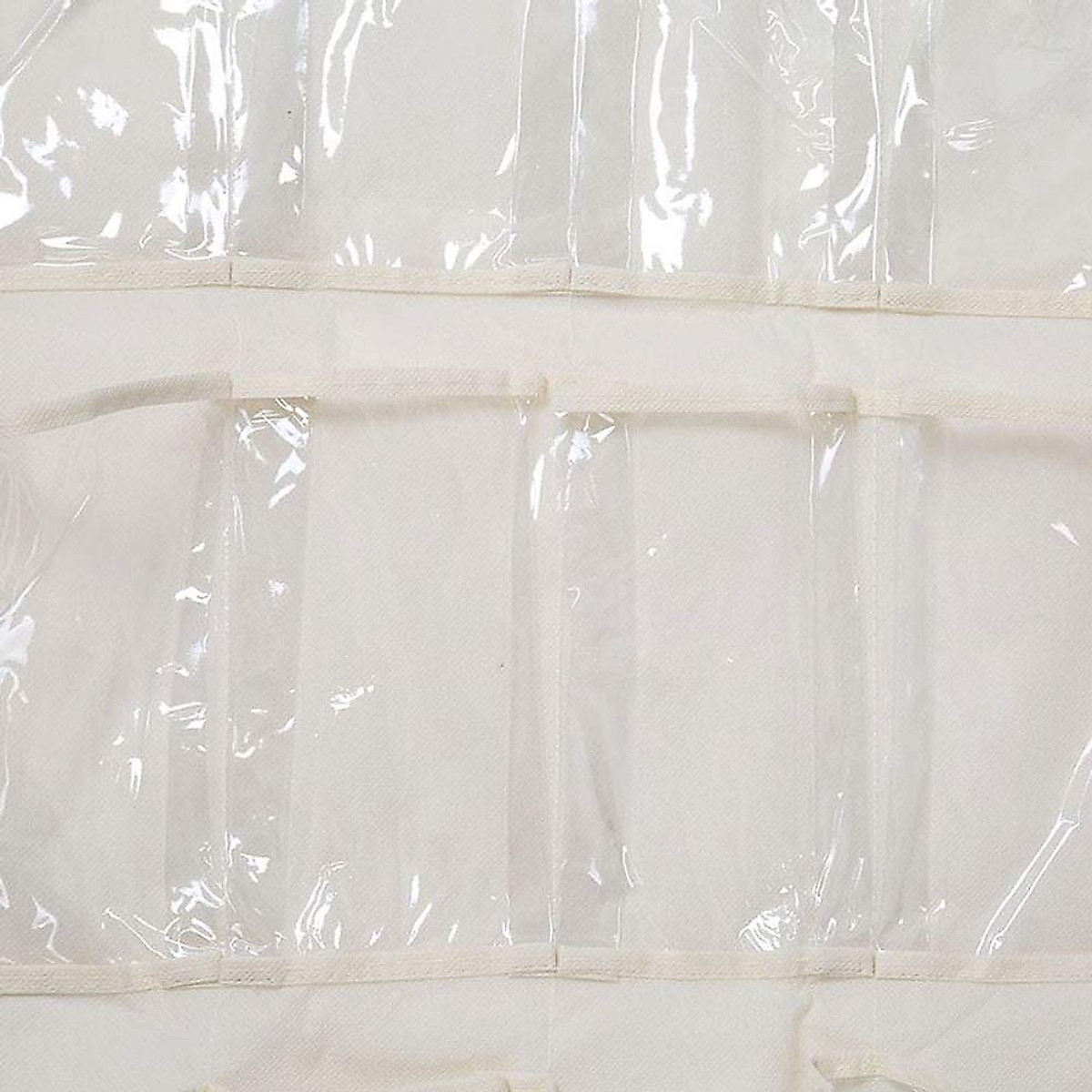 Jkhome Over The Door Hanging Shoe Organizer Rack Holder Home Non-woven Transparent Storage Bag 24 Pockets With 3 Hooks (White)