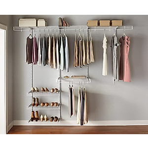 Rubbermaid FastTrack FreeSlide Expandable Closet Organizer, 4 to 8 foot, White, for Clothes/Shoes/Hats