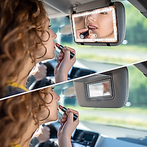 Car Sun Visor Vanity Mirror: Rechargeable Led Makeup Mirror with 3 Light Modes & Dimmable Touch Screen - Car Mirror Accessories for Women Girl