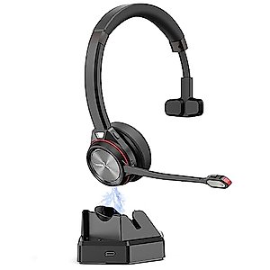 Yexatel Bluetooth Wireless Headset with Microphone for PC - On-Ear Headphones for Work, Computer Headset for Microsoft Teams, Integrated Busy Light & Mic Mute, 30H Talk Time (Y891BT Black)