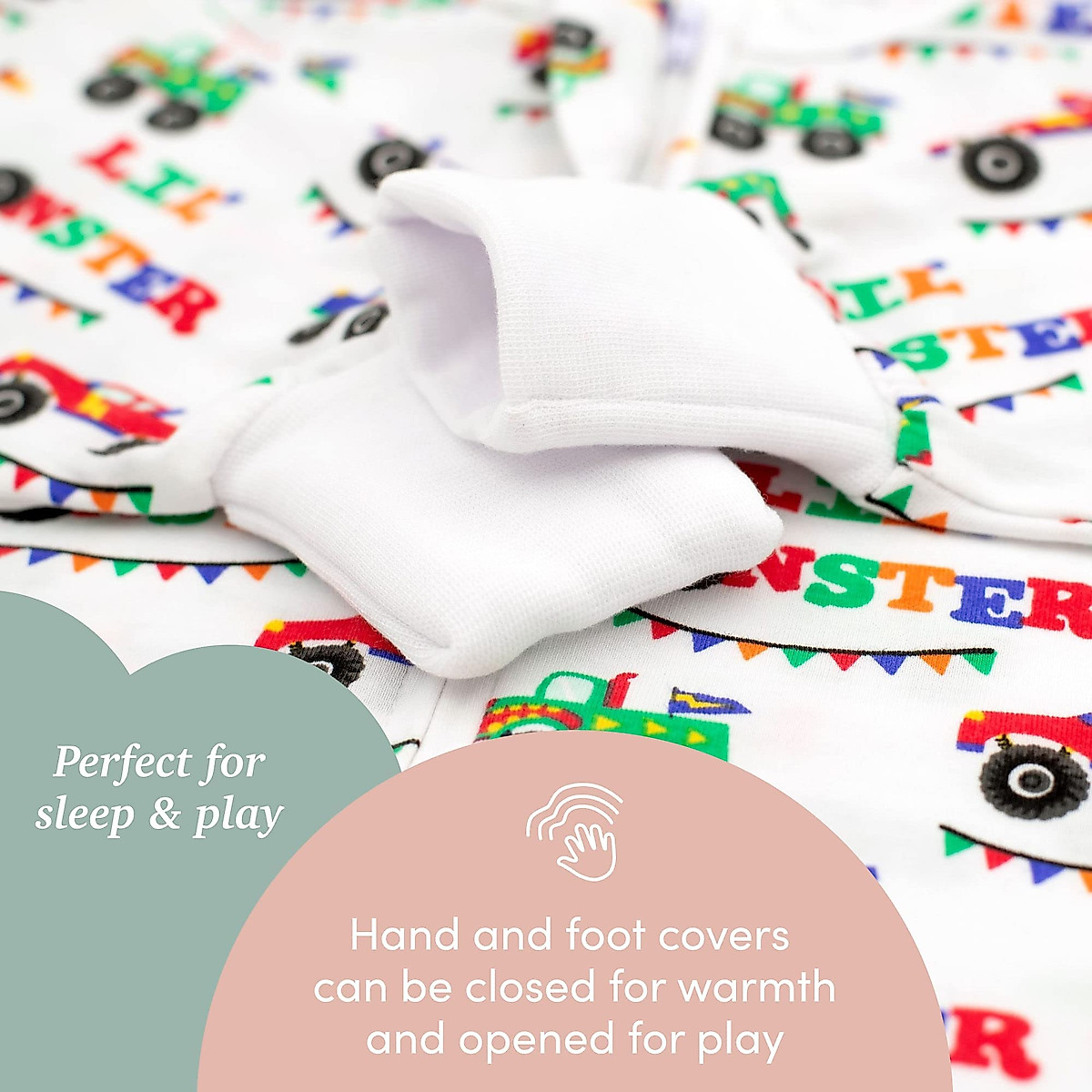 SleepingBaby - Flying Squirrel Wearable Blanket with No-Slip Cuffs for Toddlers - Comfortable Sleepwear - Monster Trucks - 2-3T