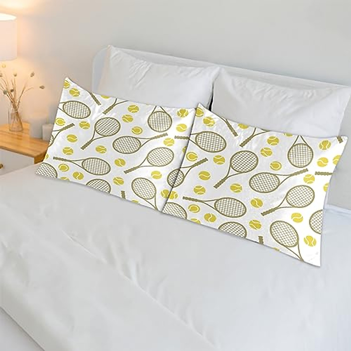 Tennis Rackets Satin Pillow Cases Silk Satin Pillowcase for Hair and Skin Standard Set of 2 Super Soft Silk Pillowcase with Envelope Closure (20x26 in)