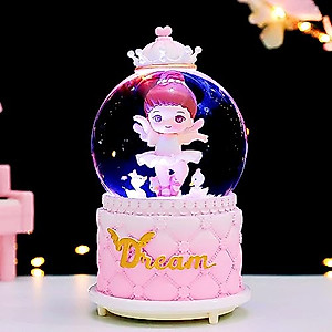 Ballerina Snow Globe, 80mm Water Globe Music Box with Color Changing LED Lights for Wife Girlfriend Daughter Girls Birthday Christmas Valentine (Pink)