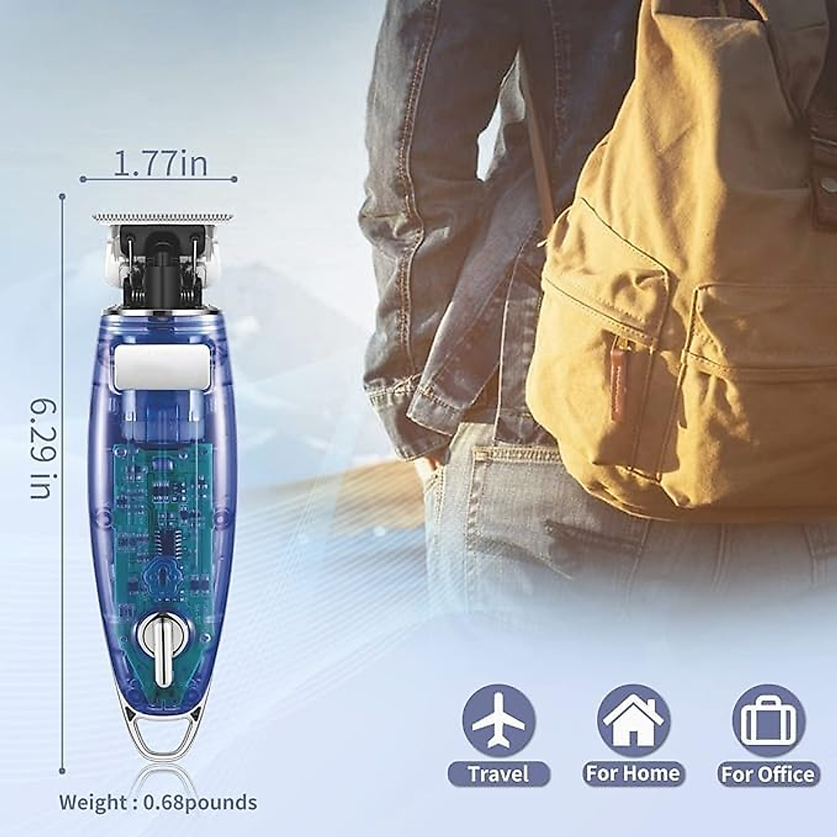 COUEMT Hair Trimmer for Men Zero Gapped Trimmer Shape Up Clipper for Men Cordless Hair Edger Professional T Blade, Sculpted Styling Barber Shears, Rechargeable Razor， 1-3mm, Blue