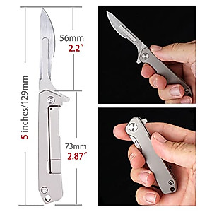 TENCHILON T29 Mini Titanium Folding Scalpel Pocket Flipper Knife, 10pcs #24 Blades, 2.9 inches Handle with Frame Lock, Tiny Small Micro EDC Keychain Knives for Men Women